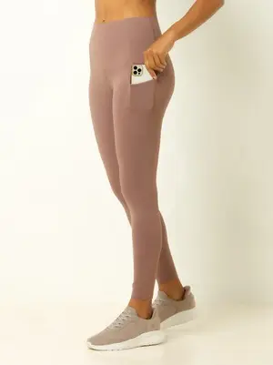SINGLE STITCH High-waisted 7/8 Leggings With Pockets - Twilight Mauve