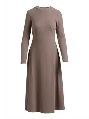 SINGLE STITCH Ribbed Knit Midi Dress - Deep Taupe