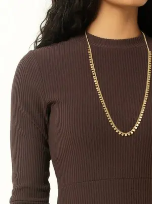 SINGLE STITCH Ribbed Knit Midi Dress - Mahogany