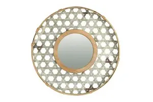 STORIED HOME Round 2 Tone Lattice Metal Framed Wall Mirror - Silver