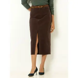 SINGLE STITCH Corduroy Midi Skirt - Chocolate