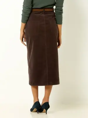 SINGLE STITCH Corduroy Midi Skirt - Chocolate