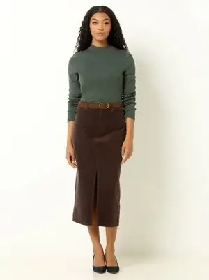 SINGLE STITCH Corduroy Midi Skirt - Chocolate