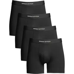 SINGLE STITCH Cotton Modal Boxer Brief 4-pack - Black