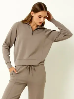 SINGLE STITCH Ultra Soft Quarter-zip Pullover - Walnut
