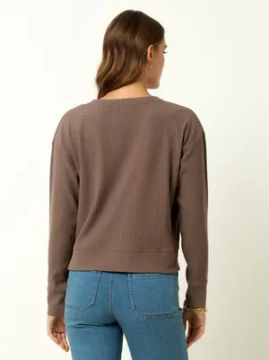 SINGLE STITCH Ribbed V-neck Cardigan - Deep Taupe