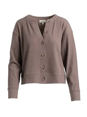 SINGLE STITCH Ribbed V-neck Cardigan - Deep Taupe