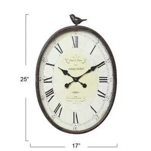 STORIED HOME Oval Metal Wall Clock With Bird