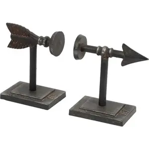 STORIED HOME Decorative Cast Metal Arrow Bookends, Bronze - Brown