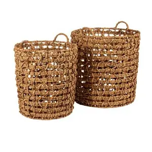 STORIED HOME Round Water Hyacinth Baskets - Natural