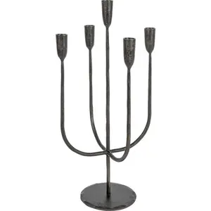 STORIED HOME Round Hand-forged 5 Taper Metal Candelabra - Black