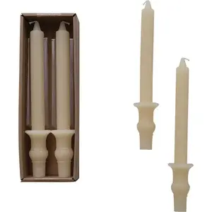 STORIED HOME Tall Unscented Taper Candles, Cream - Ivory
