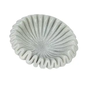 STORIED HOME Round Marble Pleated Dish - White