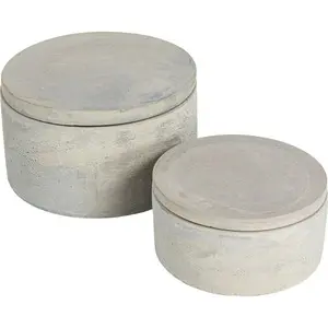 STORIED HOME Round Decorative Cement Storage With Lids - Grey