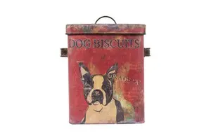 STORIED HOME Metal Dog Biscuits Container With Lid - Red