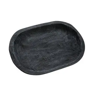 STORIED HOME Hand-carved Paulownia Wood Bowl - Black
