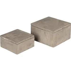 STORIED HOME Contemporary Cement Boxes With Lids - Grey
