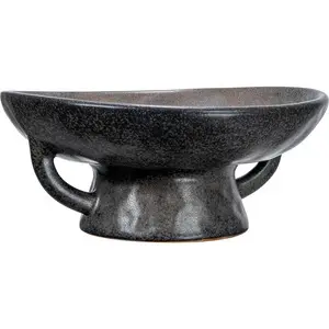 STORIED HOME Stoneware Bowl With Handle And Base - Black
