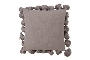 STORIED HOME Woven Cotton Slub Pillow With Tassels - Grey