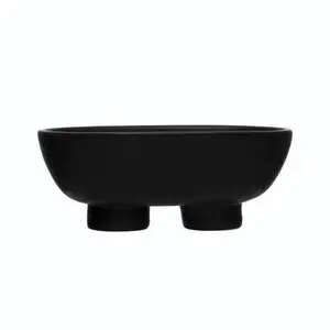 STORIED HOME Stoneware Footed Bowl - Black