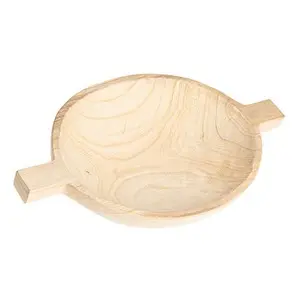 STORIED HOME Round Paulownia Wood Decorative Tray - Natural