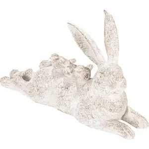 STORIED HOME Decorative Resting Rabbit With Birds Figurine - White