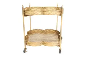 STORIED HOME Vintage Clover-shaped 2-tier Hammered Metal Bar Cart With Wheels - Brass