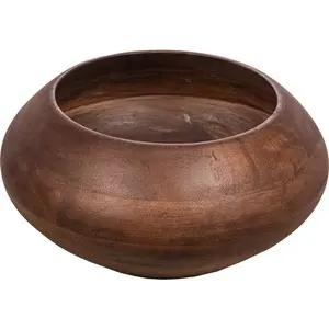 STORIED HOME Modern Round Wood Bowl - Brown
