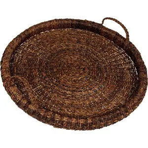 STORIED HOME Artisanal Bankuan Braided Tray With Handles - Brown