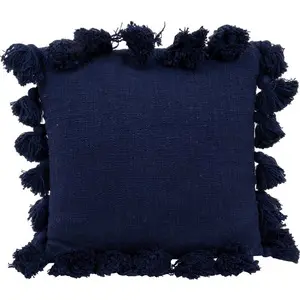 STORIED HOME Woven Cotton Slub Pillow With Tassels - Blue