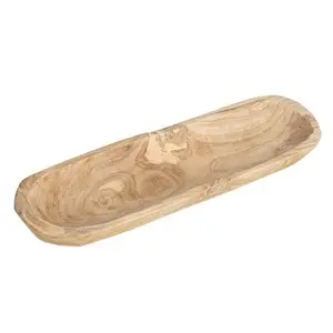 STORIED HOME Paulownia Wood Oval Bowl - Natural
