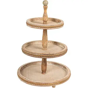 STORIED HOME Round 3-tier Decorative Wood Tray - Brown