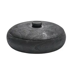 STORIED HOME Decorative Paulownia Wood Container With Lid - Black