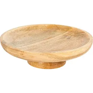 STORIED HOME Round Mango Wood Footed Bowl Cake Stand - Natural