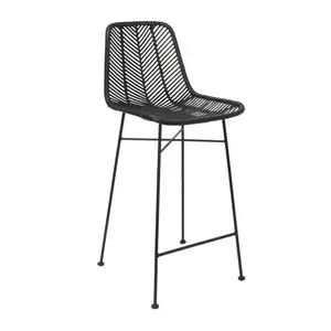 STORIED HOME Chic Rattan Bar Stool With Metal Frame - Black