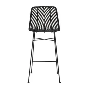 STORIED HOME Chic Rattan Bar Stool With Metal Frame
