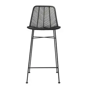 STORIED HOME Chic Rattan Bar Stool With Metal Frame