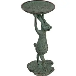 STORIED HOME Cast Iron Rabbit Pillar Candle Holder - Green