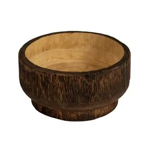 STORIED HOME Round Paulownia Wood Decorative Bowl - Black