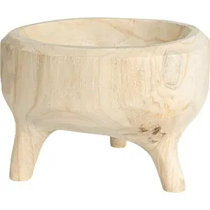 STORIED HOME Rustic Paulownia Footed Wood Bowl - Natural