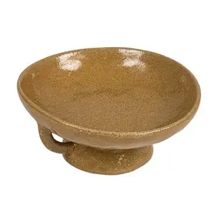 STORIED HOME Stoneware Footed Pedestal Bowl With Handles, Reactive Glaze - Taupe
