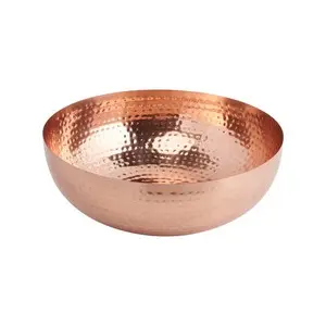 STORIED HOME Round Hammered Metal Bowl - Copper