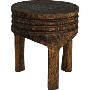 STORIED HOME Paulownia Wood Carved Stool - Brown