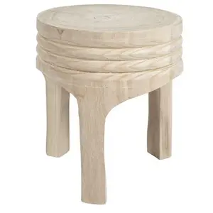 STORIED HOME Paulownia Wood Carved Stool - Natural