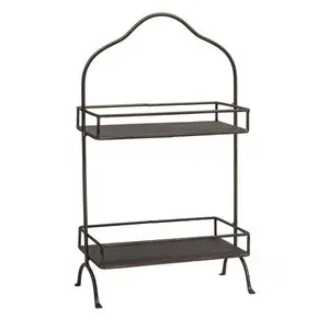STORIED HOME Decorative Metal 2 Tier Tray With Handle - Black