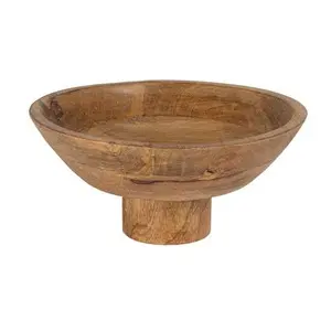 STORIED HOME Mango Wood Footed Bowl - Natural