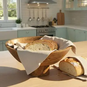 STORIED HOME Mango Wood Footed Bowl