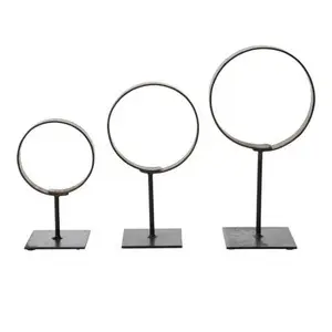 STORIED HOME Decorative Modern Found Metal Rings On Stands - Black