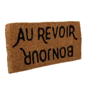 STORIED HOME Bonjour/au Revoir" Rectangle Coir Doormat - Natural
