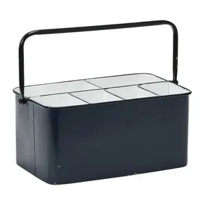 STORIED HOME Distressed Metal Storage Caddy With 6 Compartments And Handle - Blue